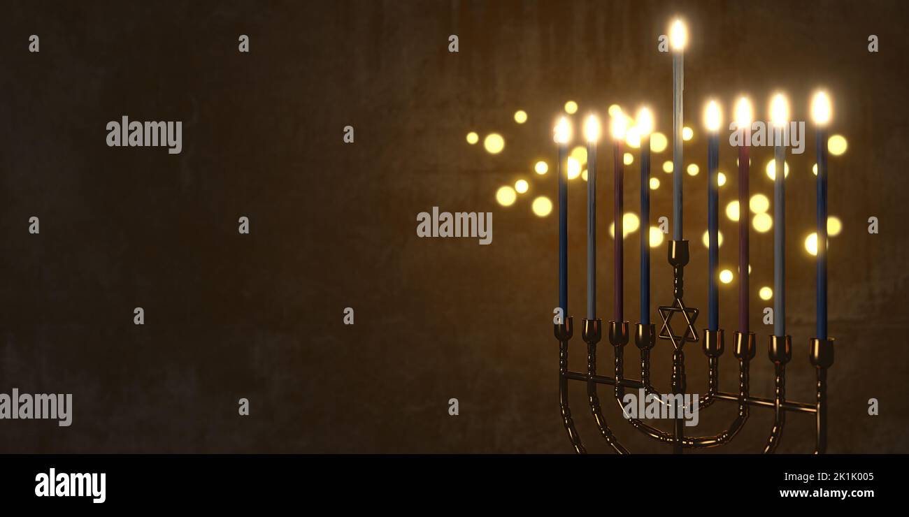 3d rendering Low key image of jewish holiday Hanukkah background with ...