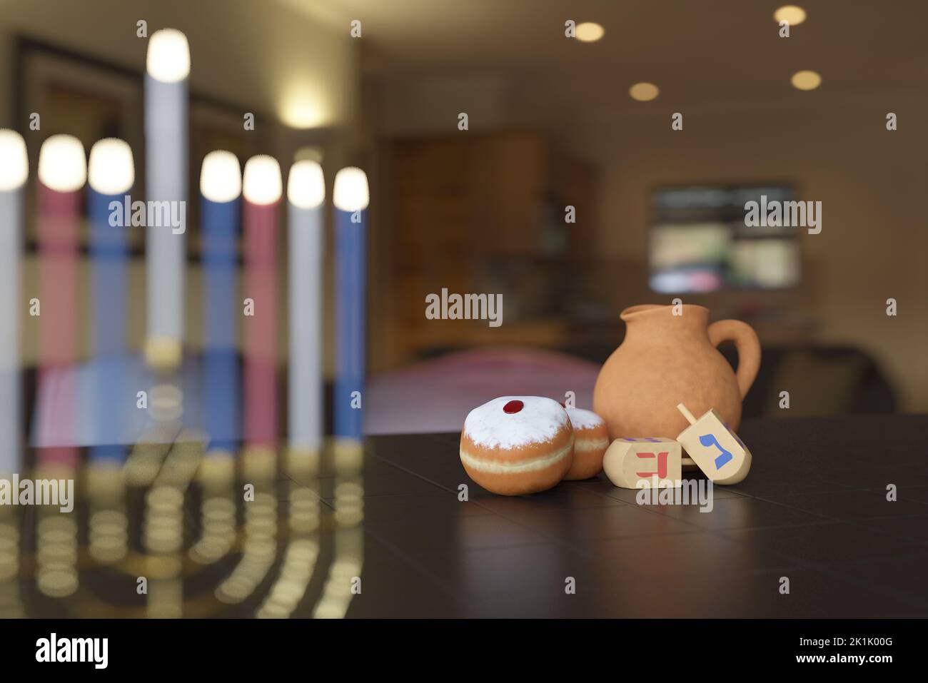 3d rendering Image of Jewish holiday Hanukkah with menorah or ...