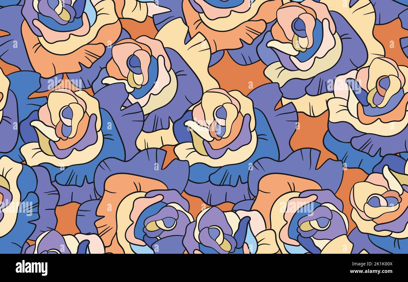 Spring colorful vector illustration with blue roses. Cartoon style ...