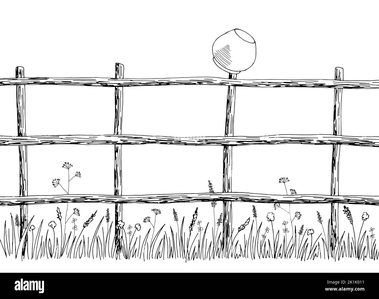 Old Fence Garden Graphic Black White Sketch Illustration Vector Stock Vector Image And Art Alamy