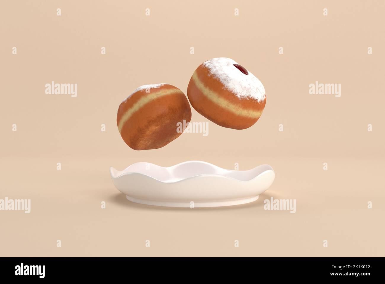 3d rendering Image of Jewish holiday Hanukkah with donuts on a yellow ...