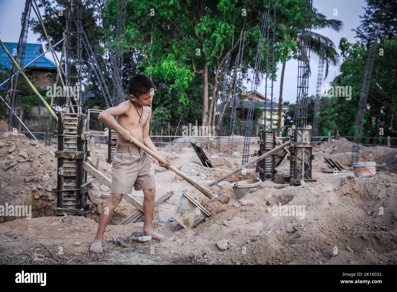 Poor children working at construction site against children labour ...