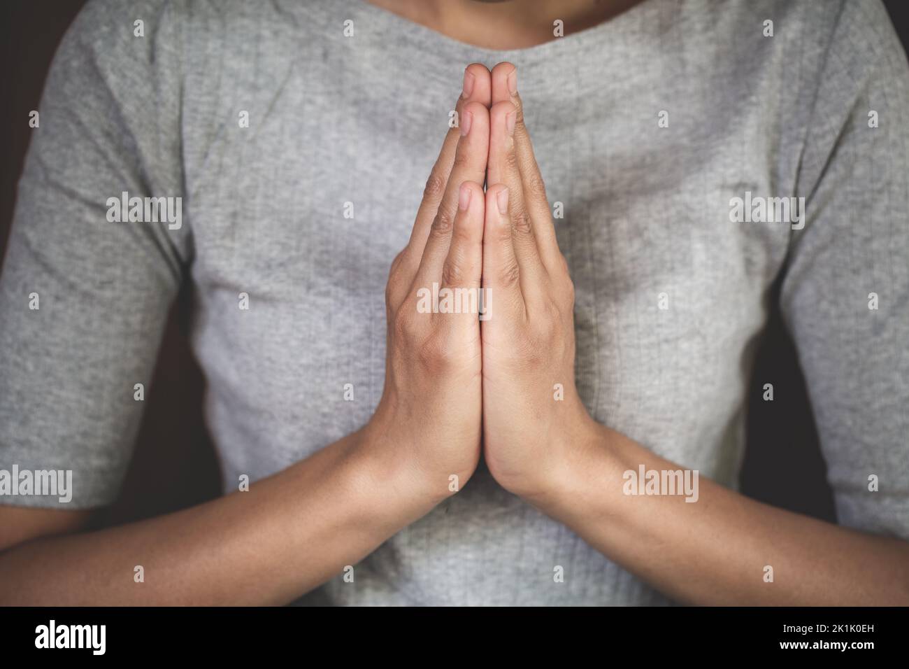 Namaste or Namaskar hands gesture, Prayer position, Praying hands with ...