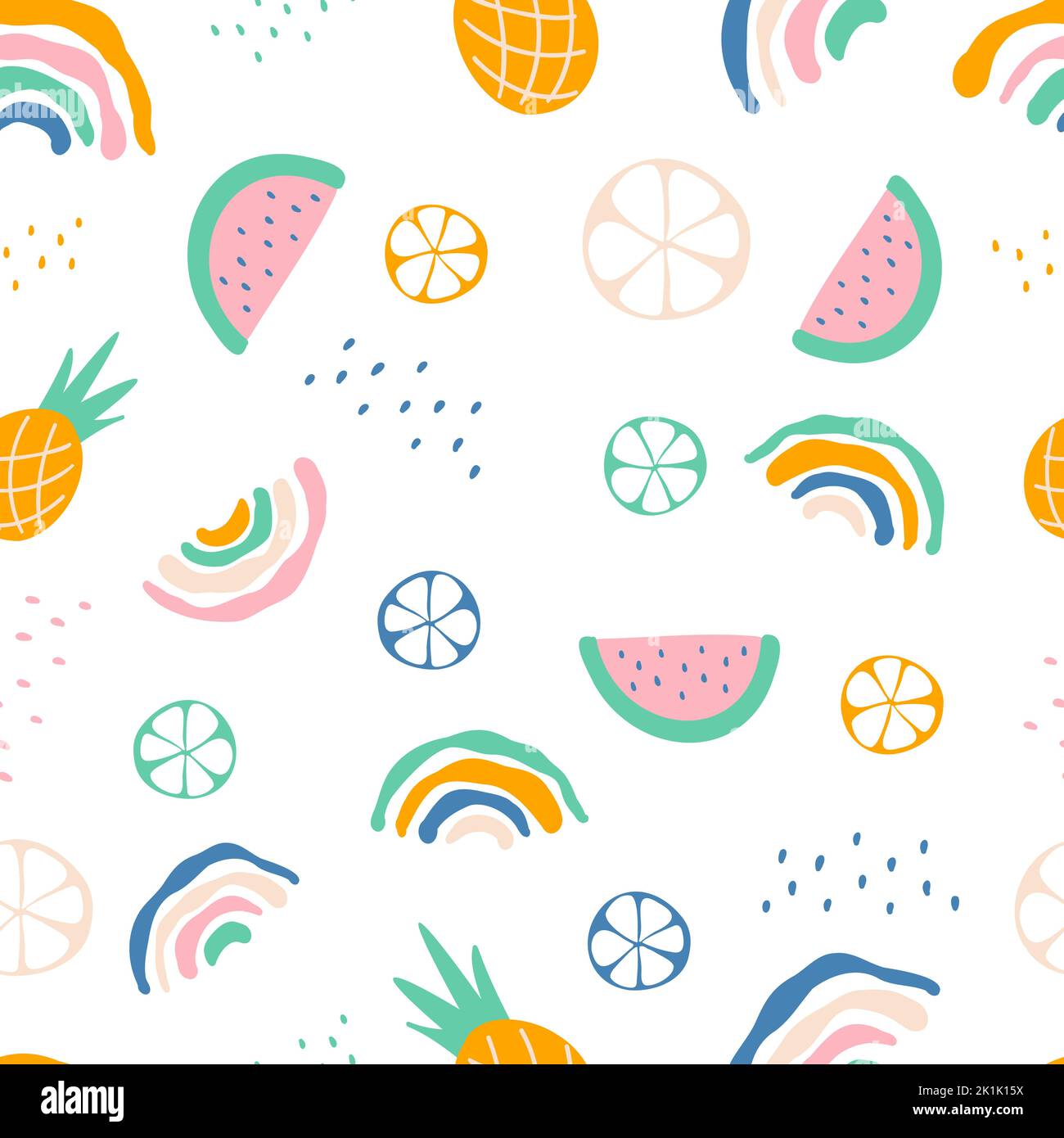 Seamless abstract boho pattern with watermelon pineapple sliced dry ...