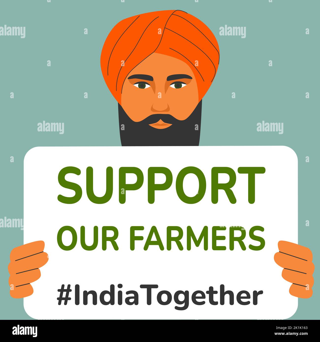 Handsome turban bearded man holding banner support our farmers. India ...
