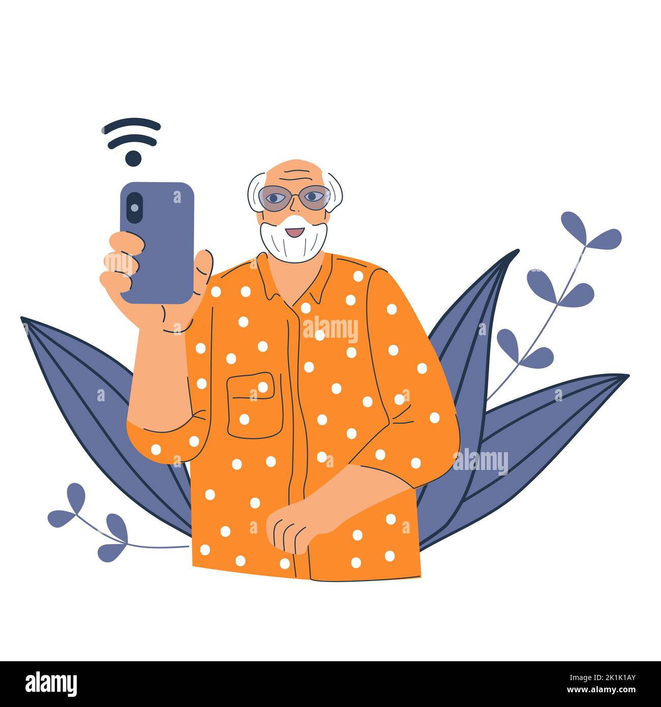Senior man using smartphone old Stock Vector Images - Alamy