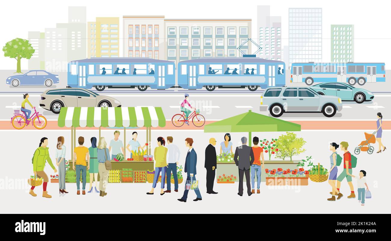 Children in market Stock Vector Images - Alamy