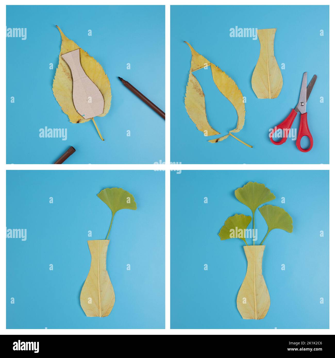 DIY autumn paper craft for kids, how to make an vase foliage, homemade ...