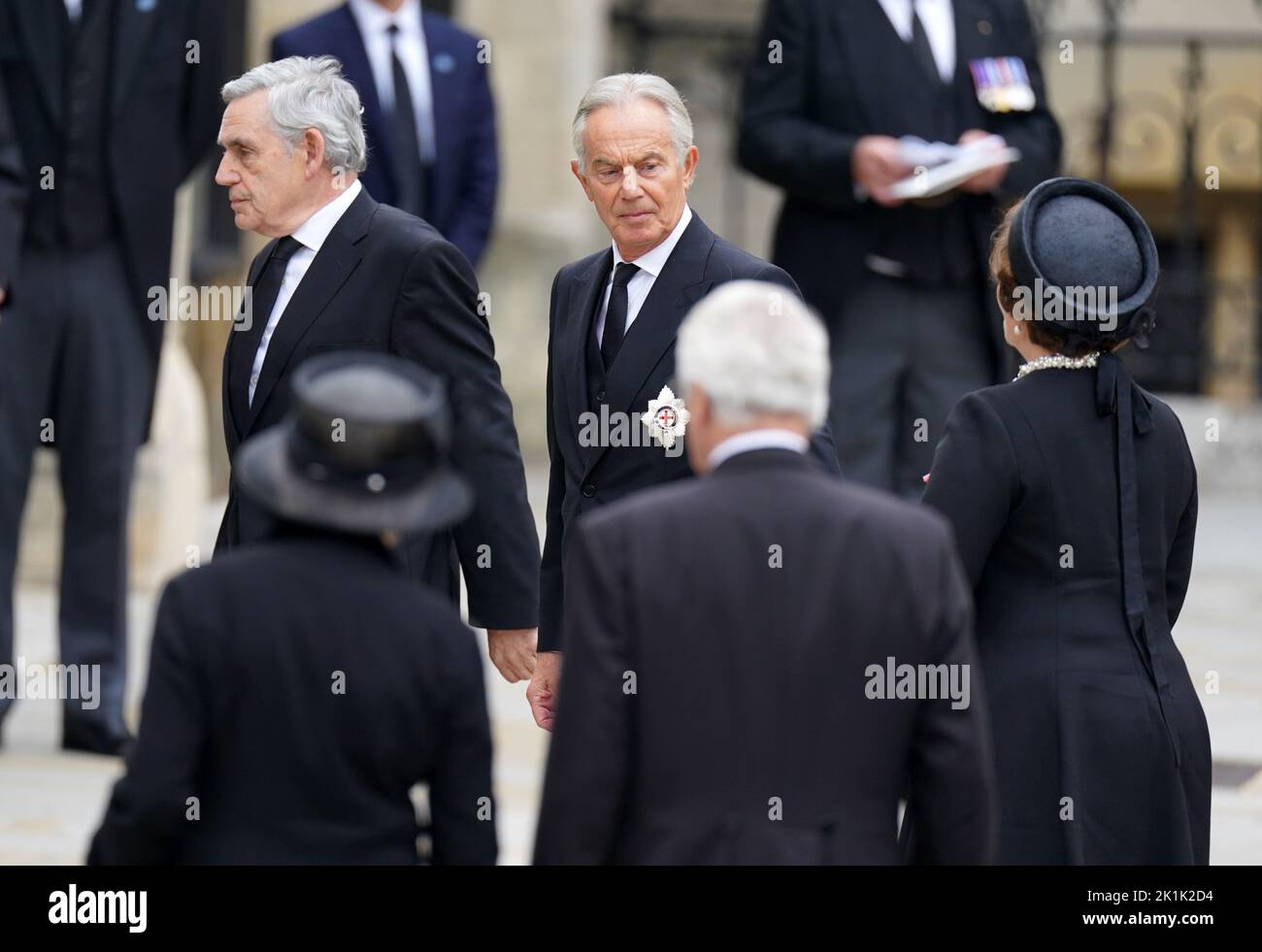 Former Prime Minister's Gordon Brown and Tony Blair arrives for the ...