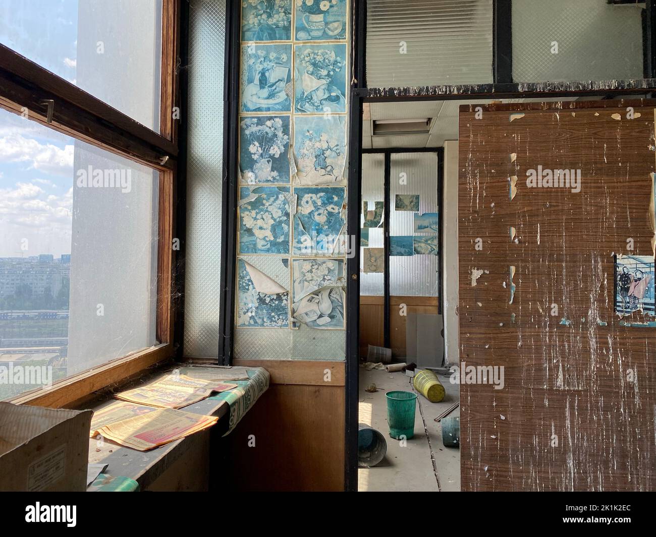 An interior view of an abandoned office building in Bucharest Stock ...