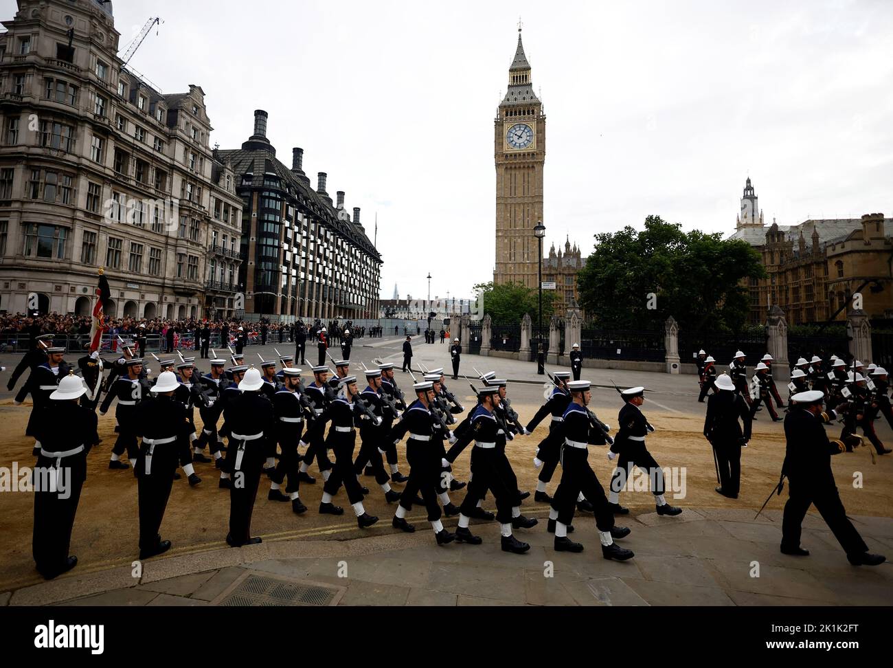 Members of the Royal Navy march through Parliament Square before the ...