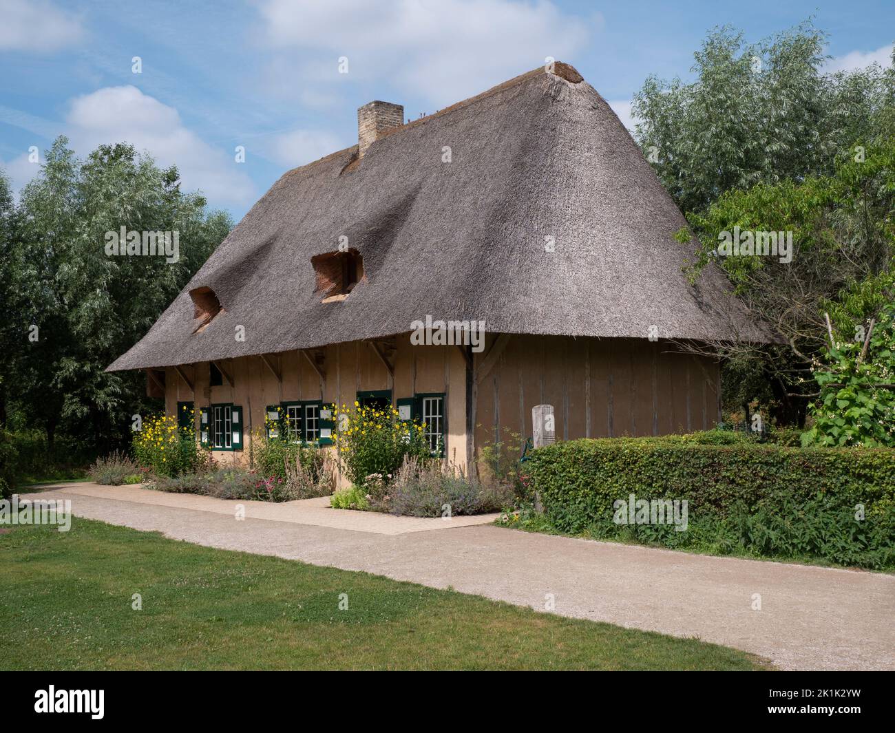 Old house with wooden beams as the basis, wickerwork covered with loam ...