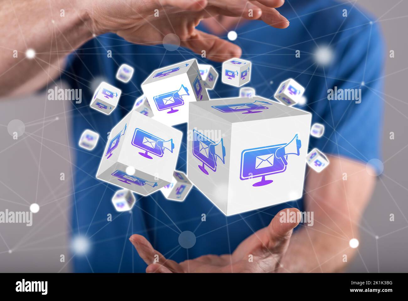 Digital marketing concept between hands of a man in background Stock ...