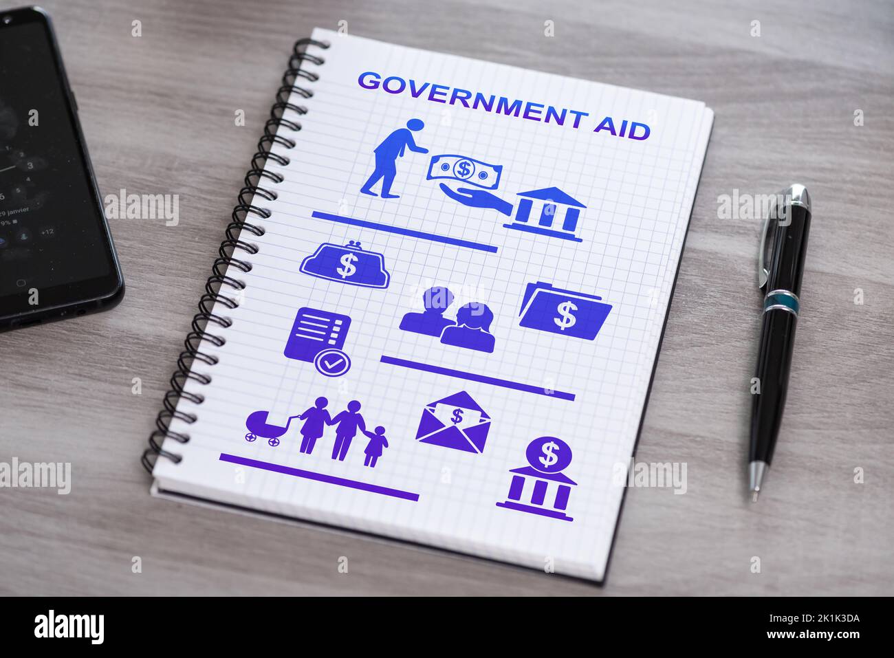 Government aid concept drawn on a notepad Stock Photo - Alamy