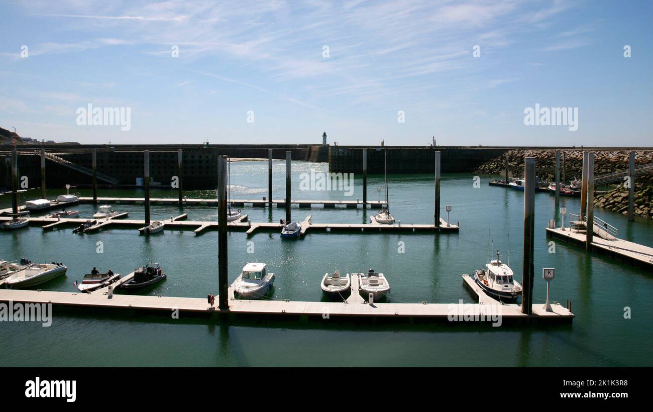 A view inside the harbour at the Port of Dielette on the Cherbourg ...