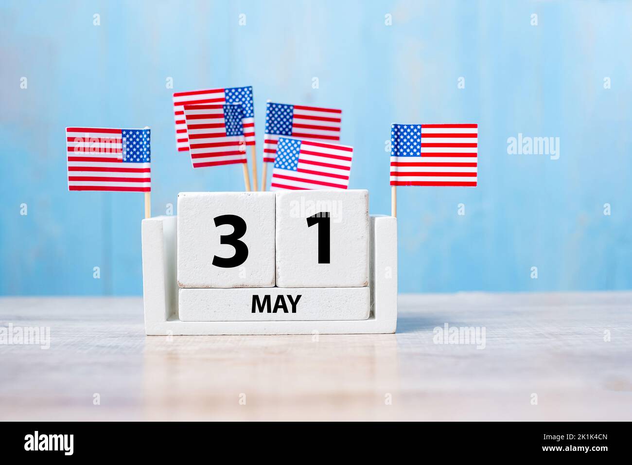 31 May of white Calendar with United States of America flag on wood ...
