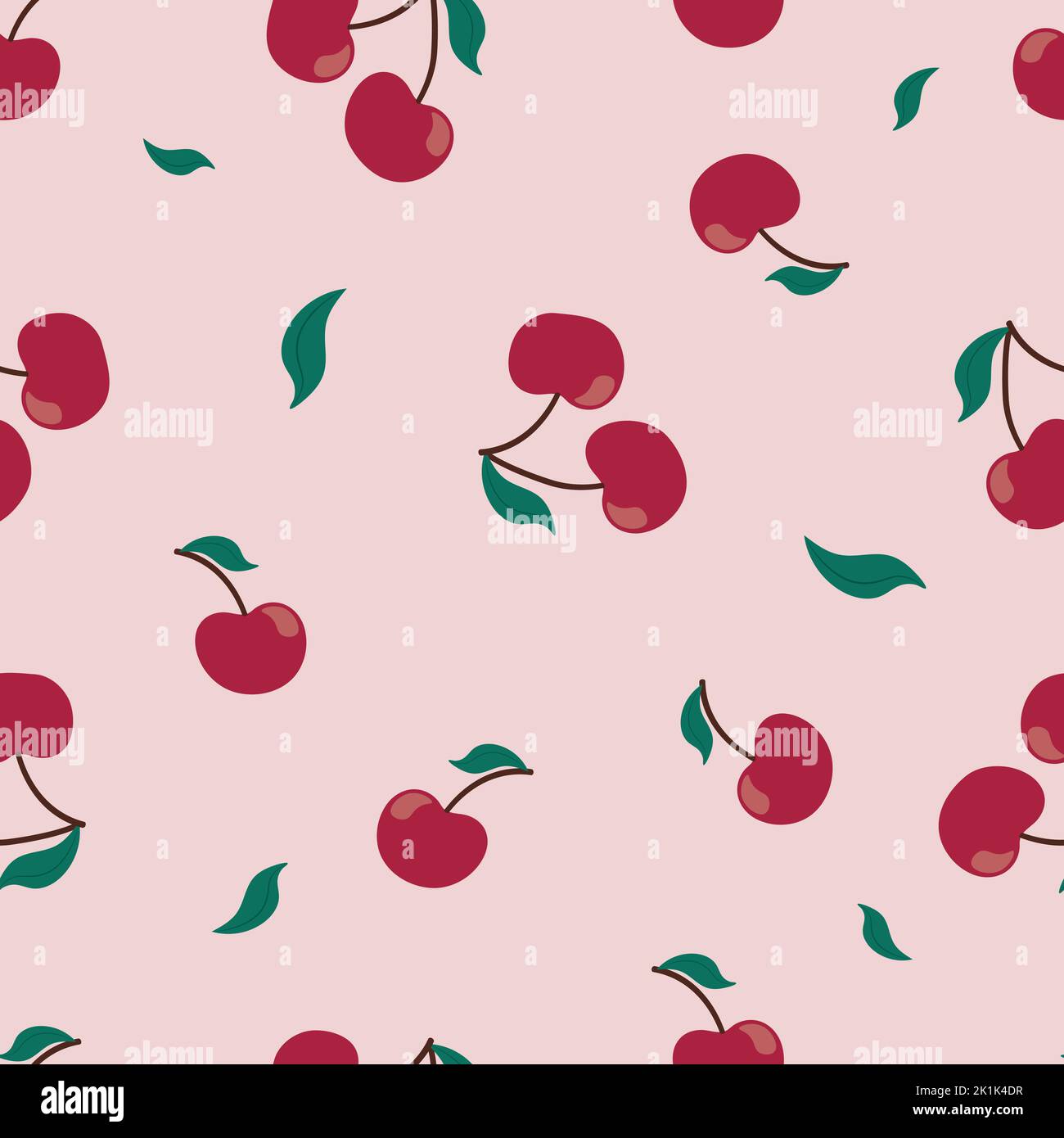 Simple seamless red cherry pattern on light pink background. Good for ...