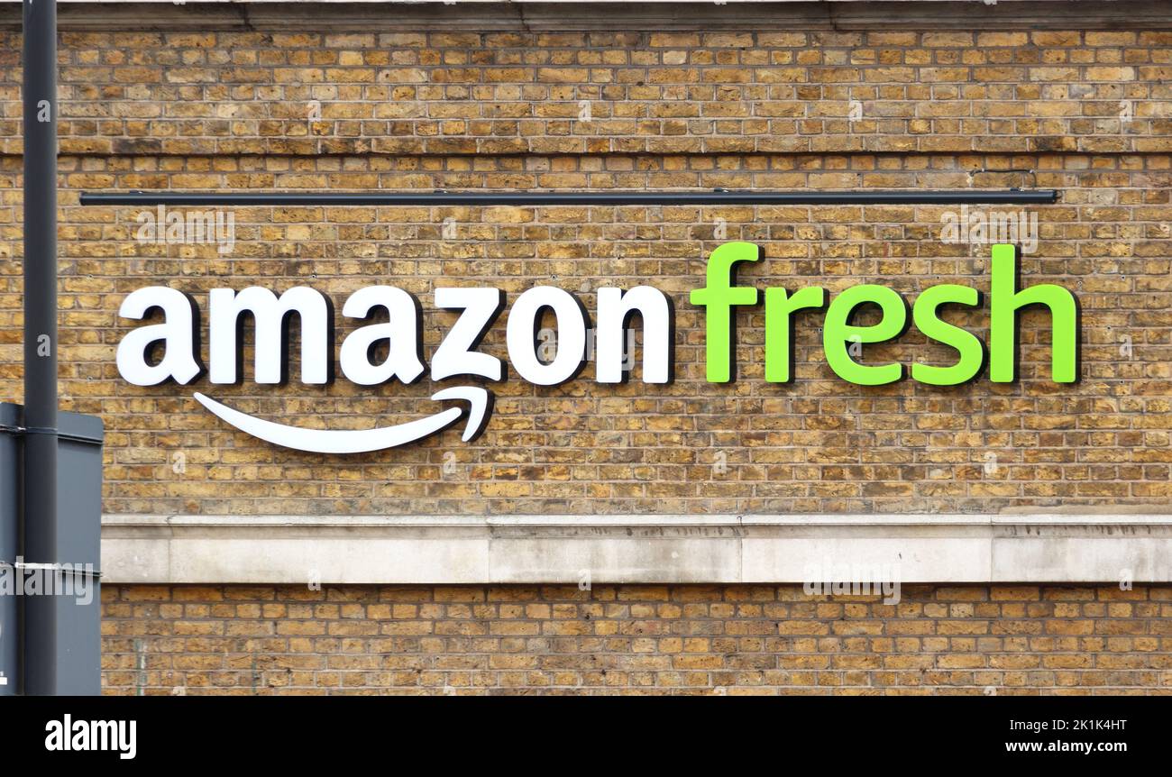 amazon fresh food store sign isolated on brick wall upper street ...