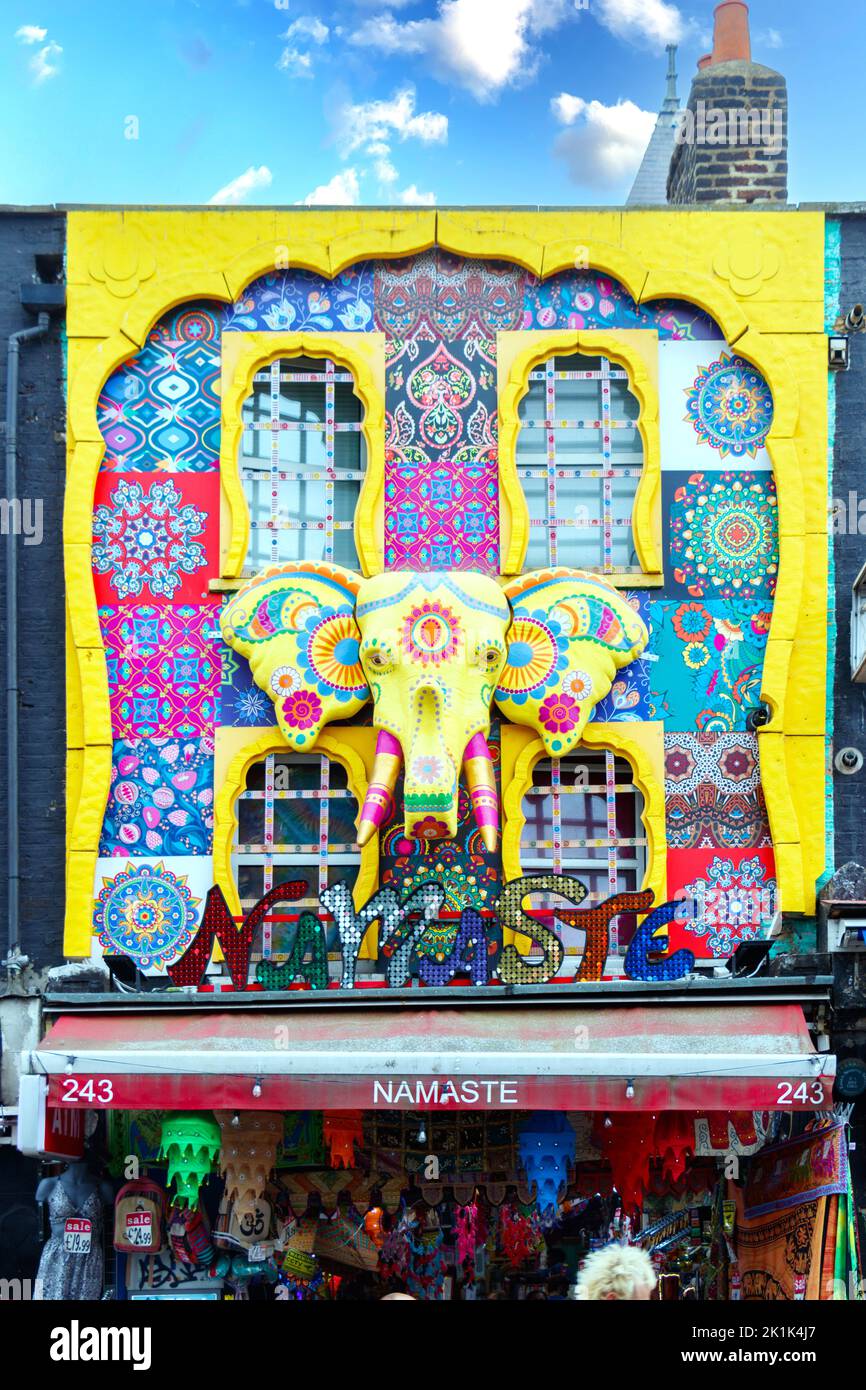 colourful decorative indian themed elephant model on sign above namaste ...