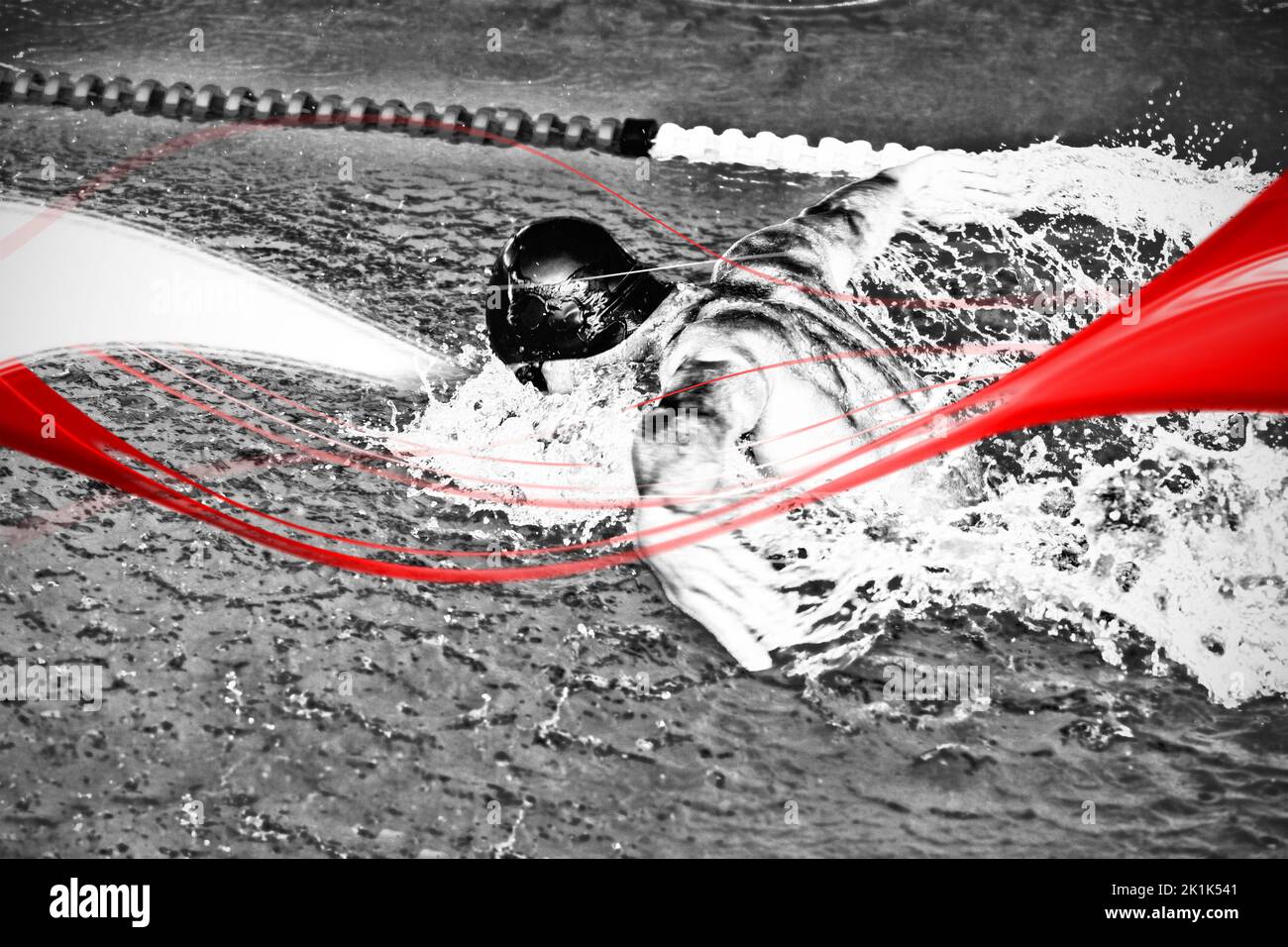 Blue wave design against swimmer swimming in the pool Stock Photo - Alamy