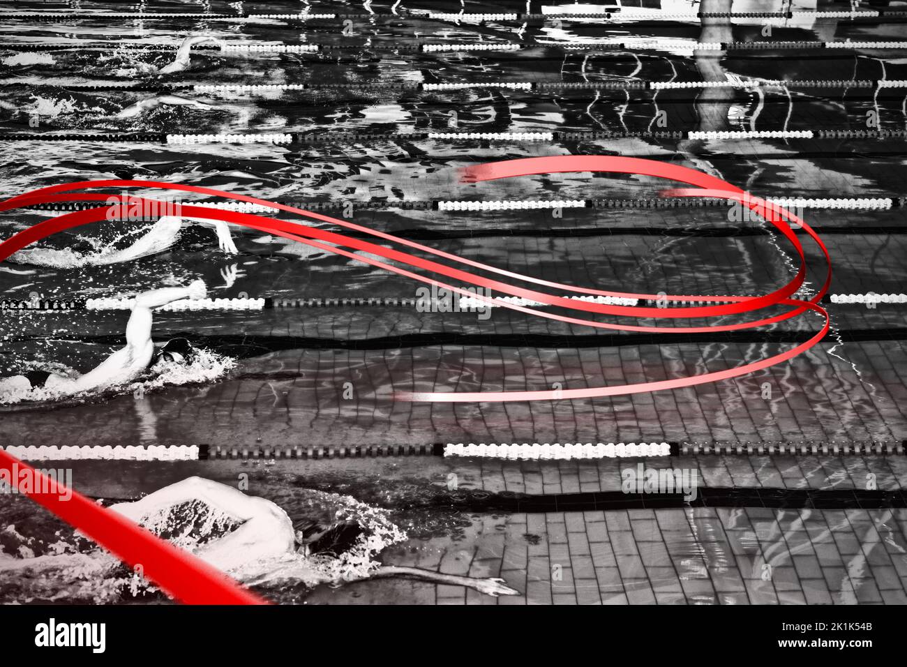 Grey line design against swimmers swimming in the pool Stock Photo - Alamy