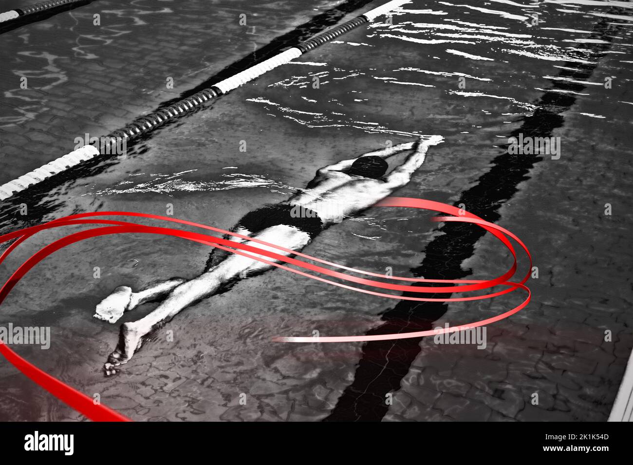 Grey line design against swimmers swimming in the pool Stock Photo - Alamy
