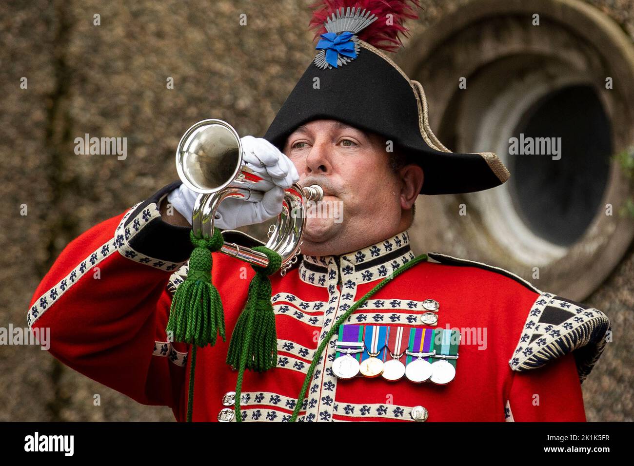Sergeant Bugler Andrew Carlisle during a remembrance service for Queen ...