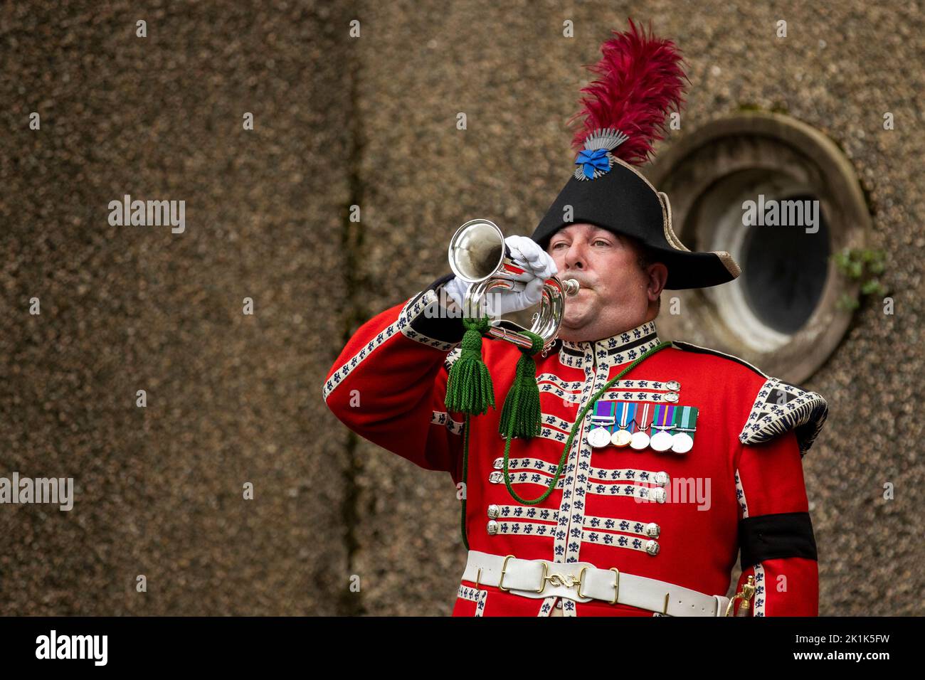 Sergeant Bugler Andrew Carlisle during a remembrance service for Queen ...