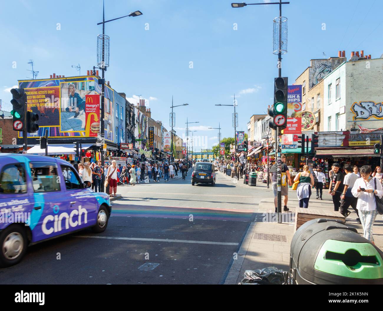 street scene with london taxi shops in camden high street camden town ...