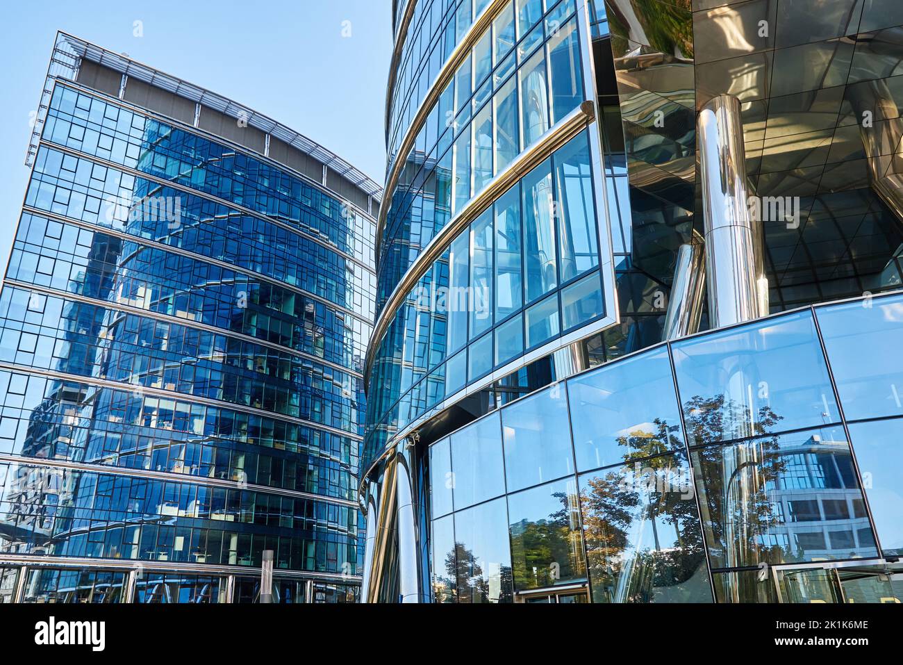 Detail of skyscraper in Warsaw city. Modern office building facade ...