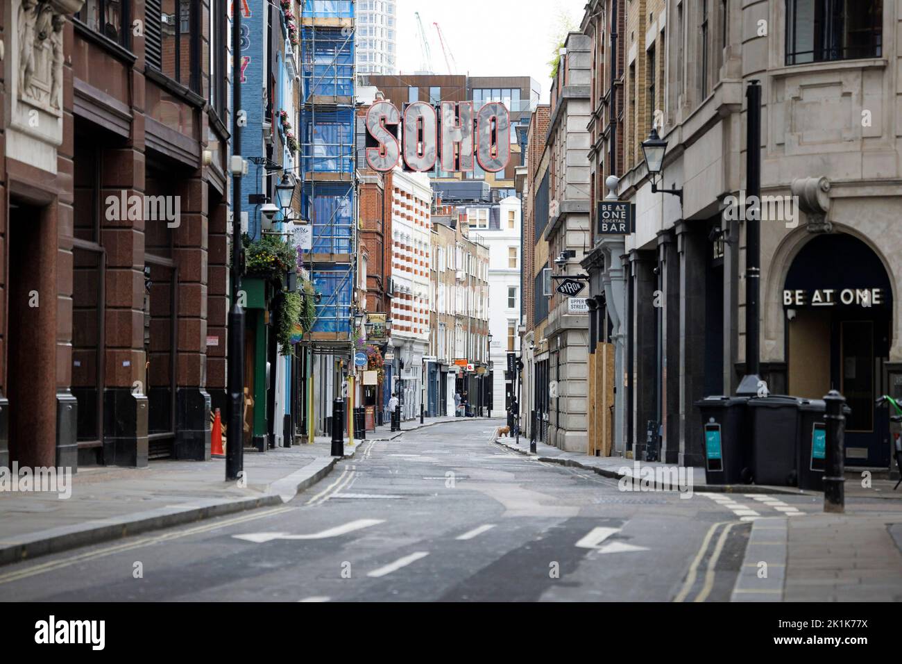 London, UK. 19th Sep, 2022. Soho in central London Empty of traffic and ...