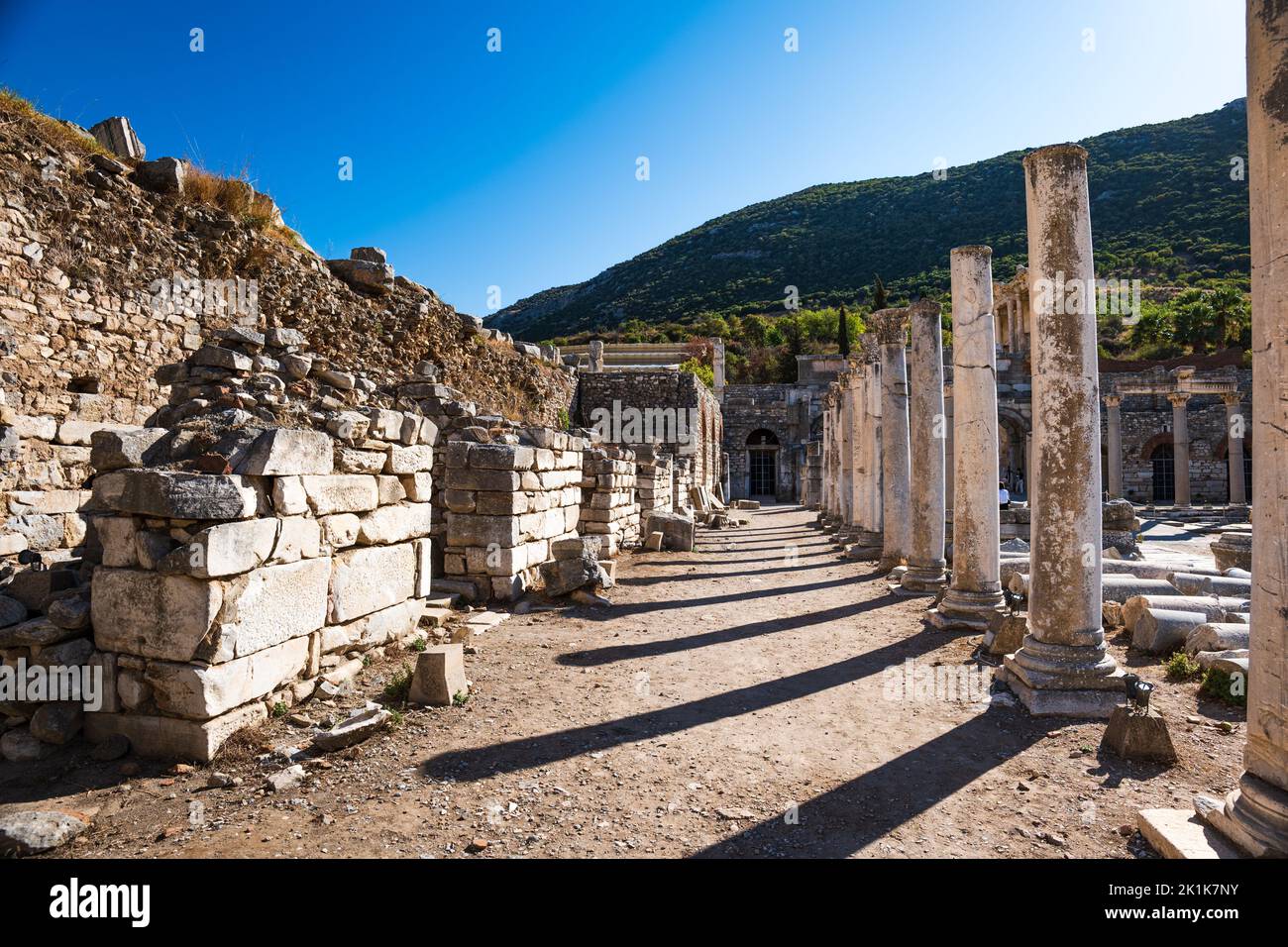 At Ephesus ancient city archeological site, architectural detail of ...