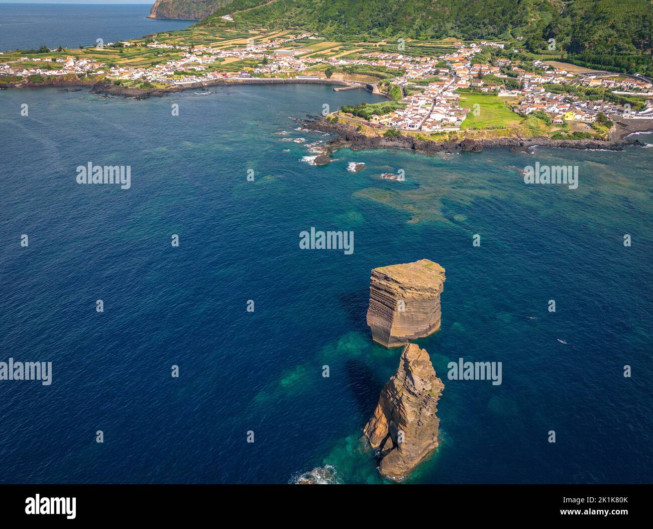 Rugged coastline of the Portuguese Azores islands in the Atlantic ocean ...
