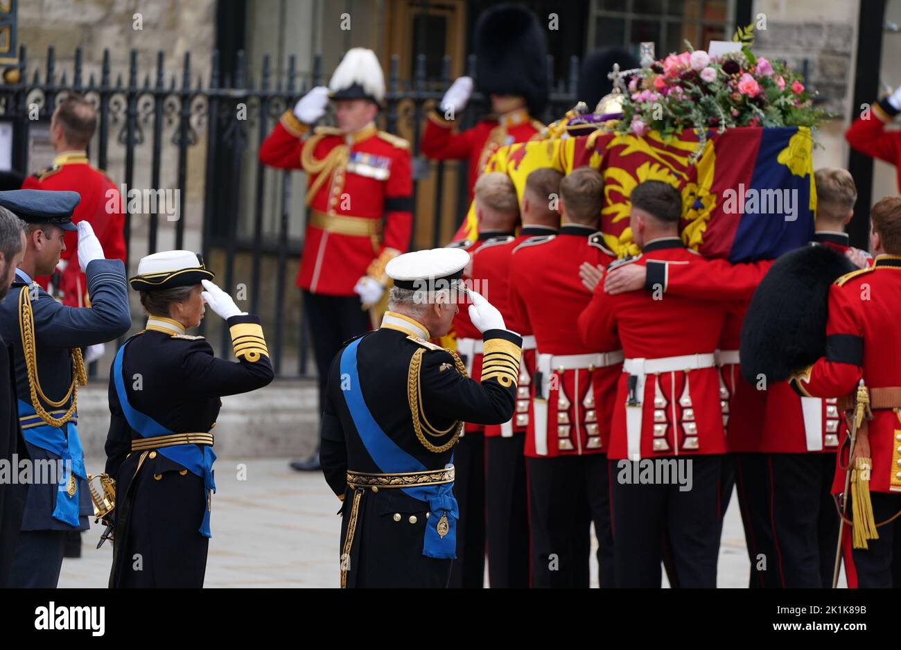 The Prince of Wales, King Charles III and the Princess Royal salute the ...