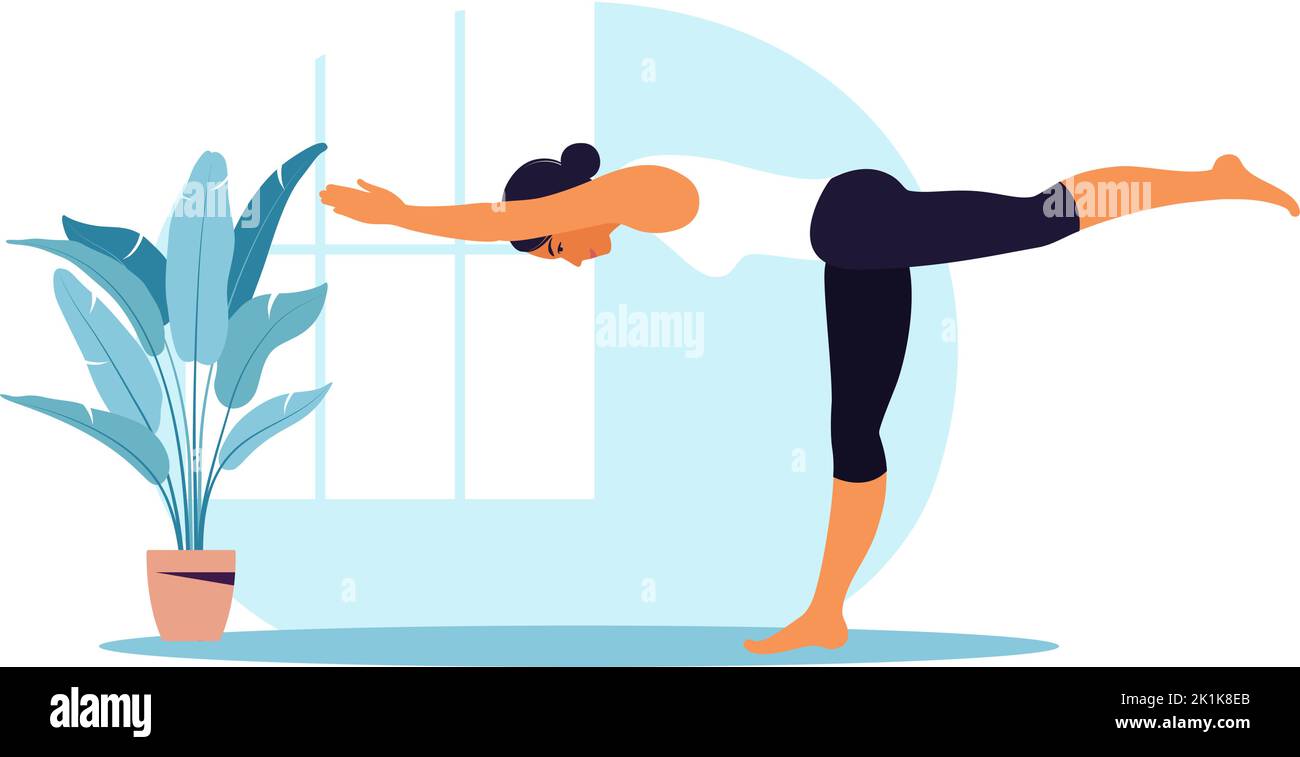 Young woman practices yoga. Physical and spiritual practice. Vector ...