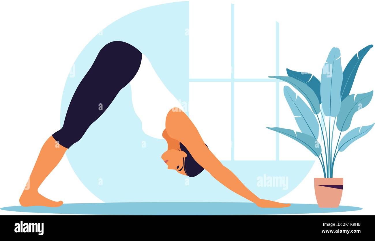 Young woman practices yoga. Physical and spiritual practice. Vector ...