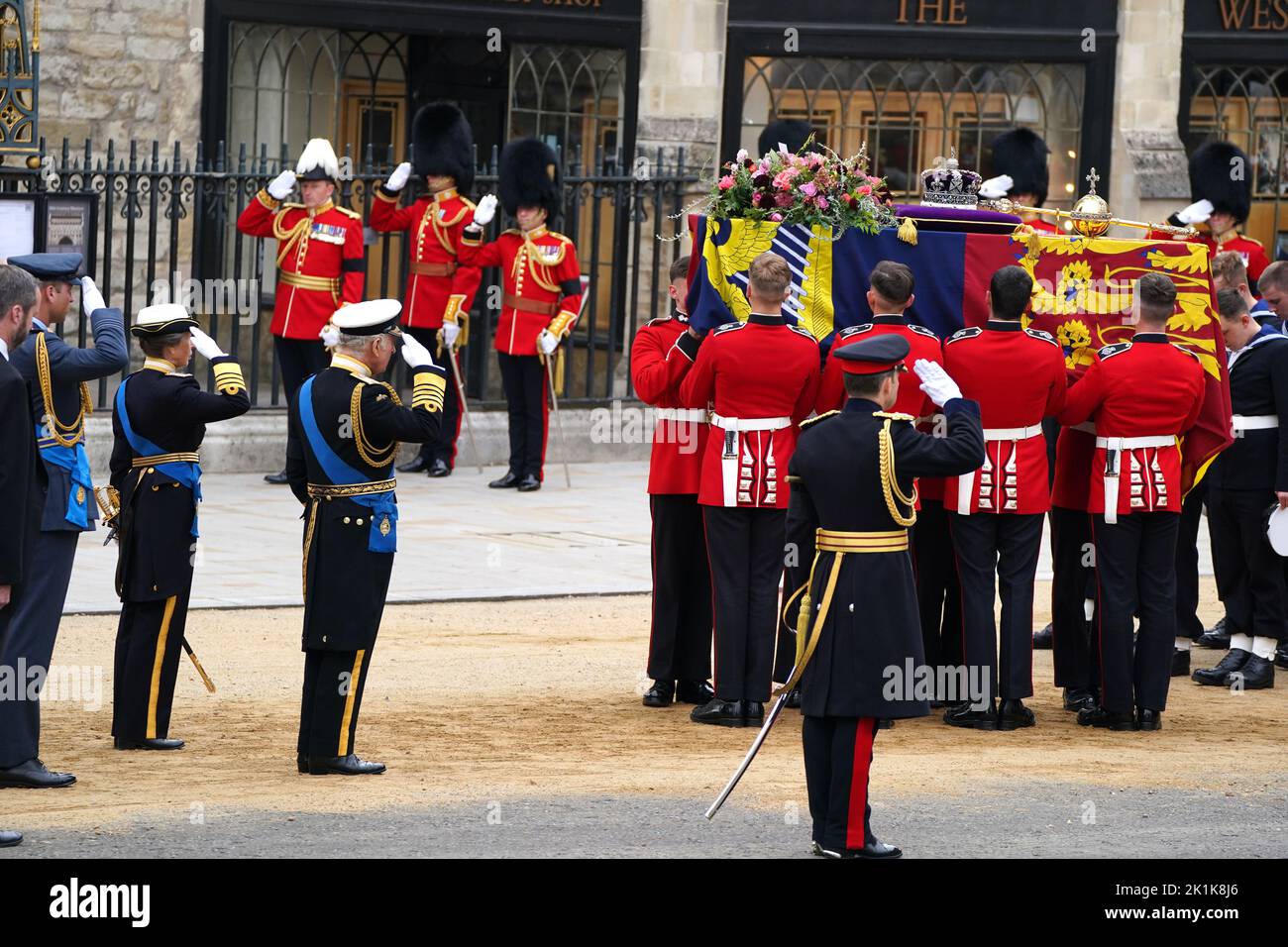 The Prince of Wales, King Charles III and the Princess Royal salute the ...