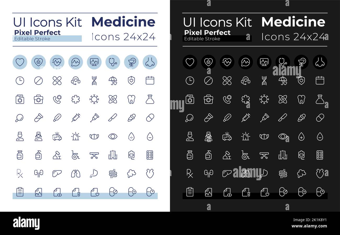 Medicine pixel perfect linear ui icons set for dark, light mode Stock ...