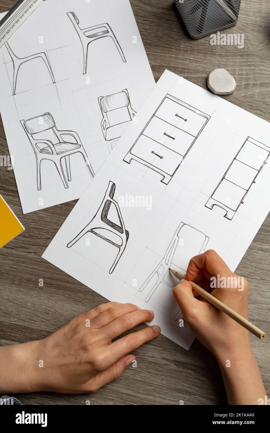 Furniture sketch artist. Creation of design of chairs and cabinets for ...