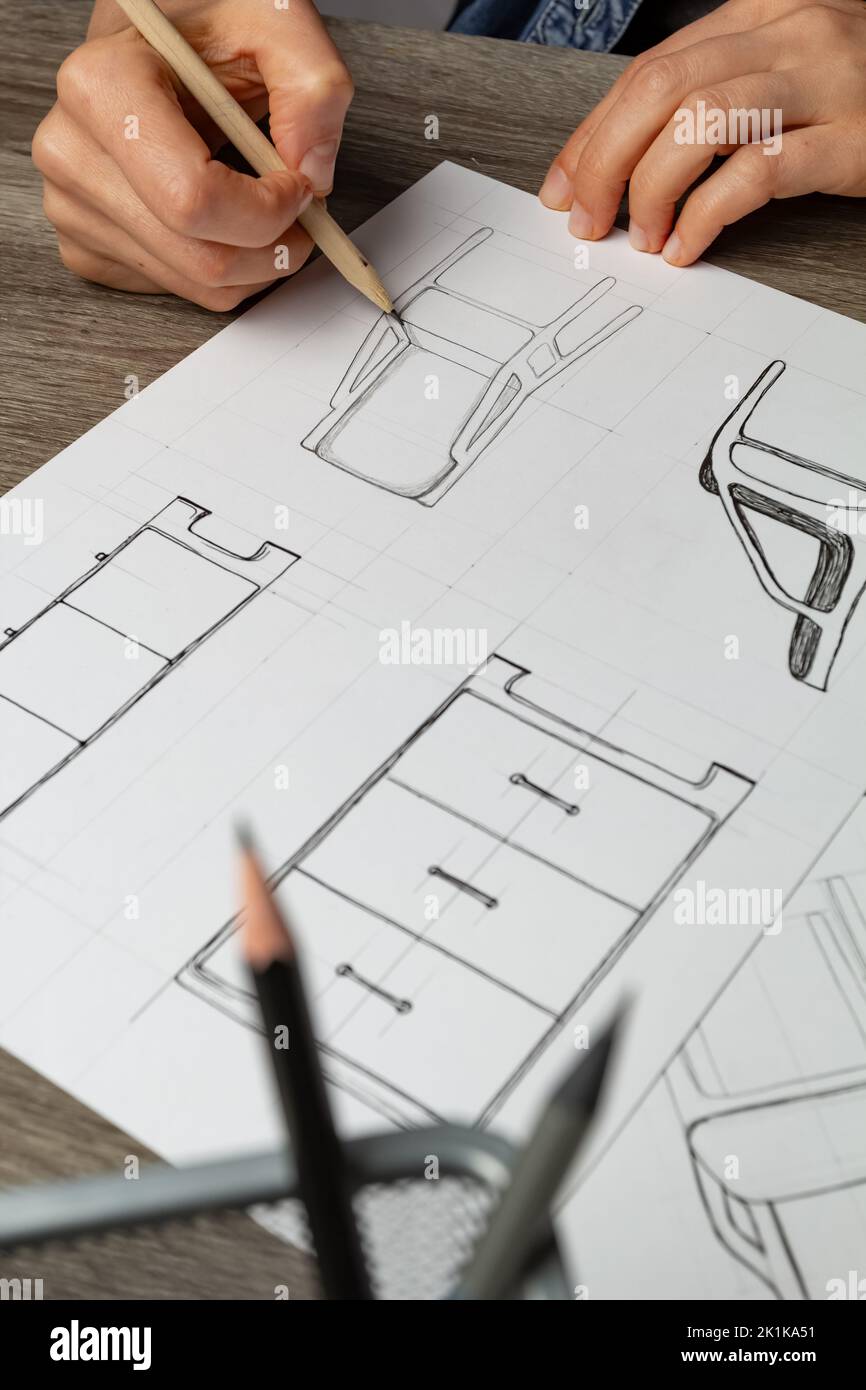 Furniture sketch artist. Creation of design of chairs and cabinets for ...