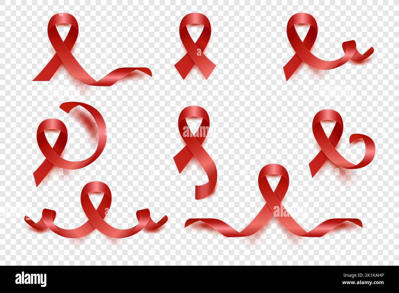 Vector 3d Realistic Red Ribbon Set. Leukemia Cancer Awareness Symbol ...