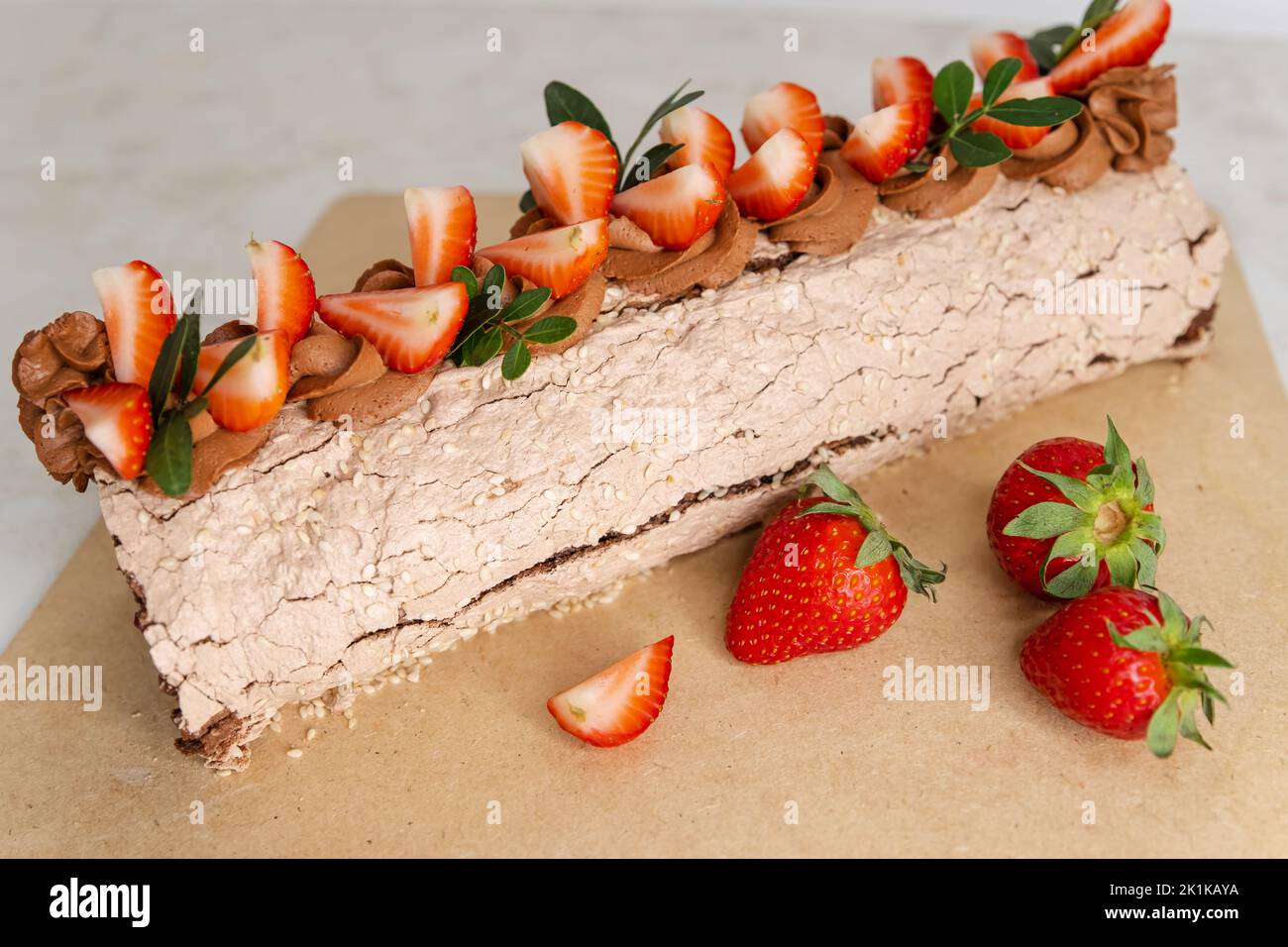 Strawberry roulade. Gastronomy. Sponge roll stuffed Stock Photo - Alamy