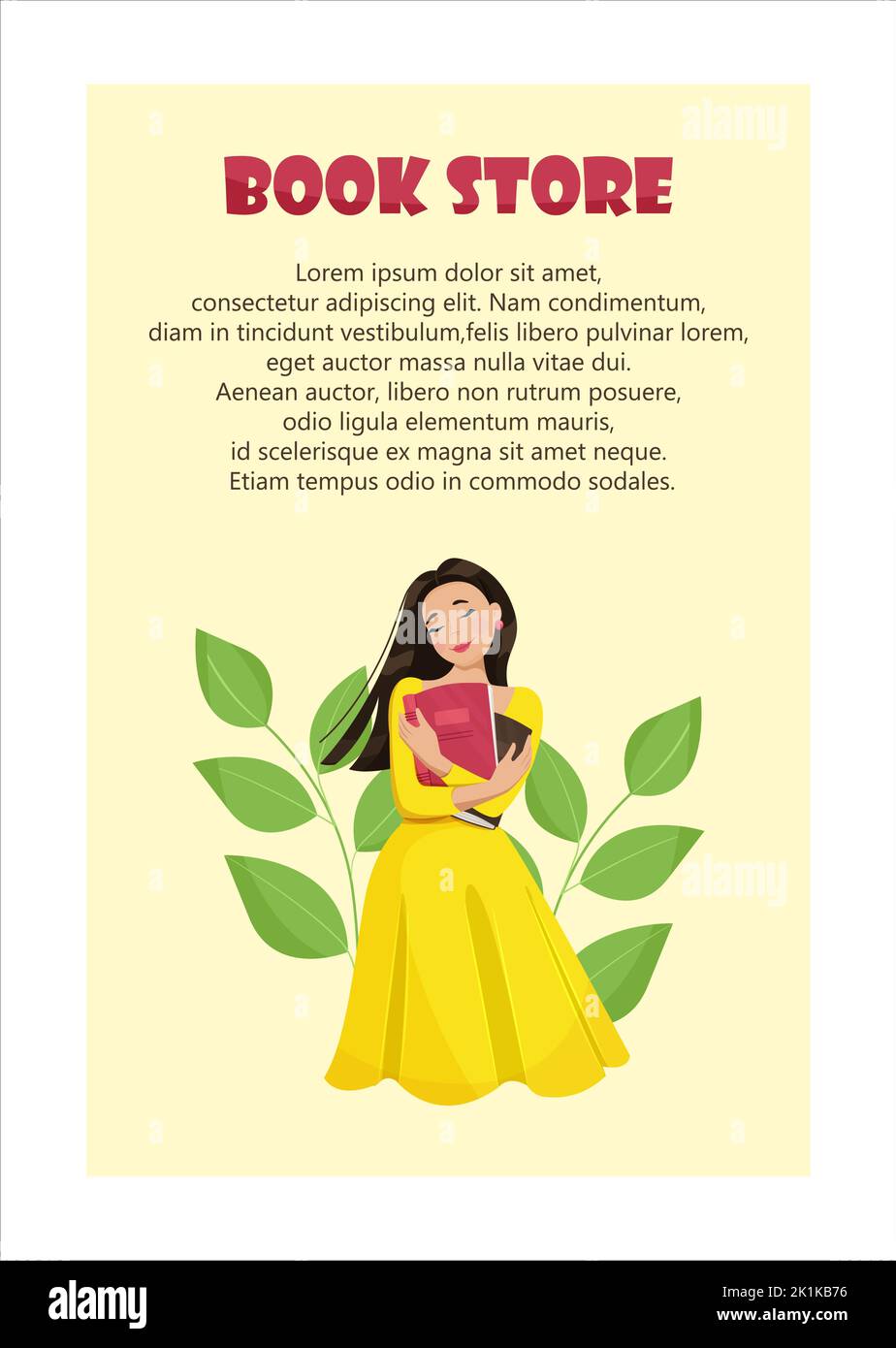 Happy girl holding books in hands banners for bookstore. Read books ...