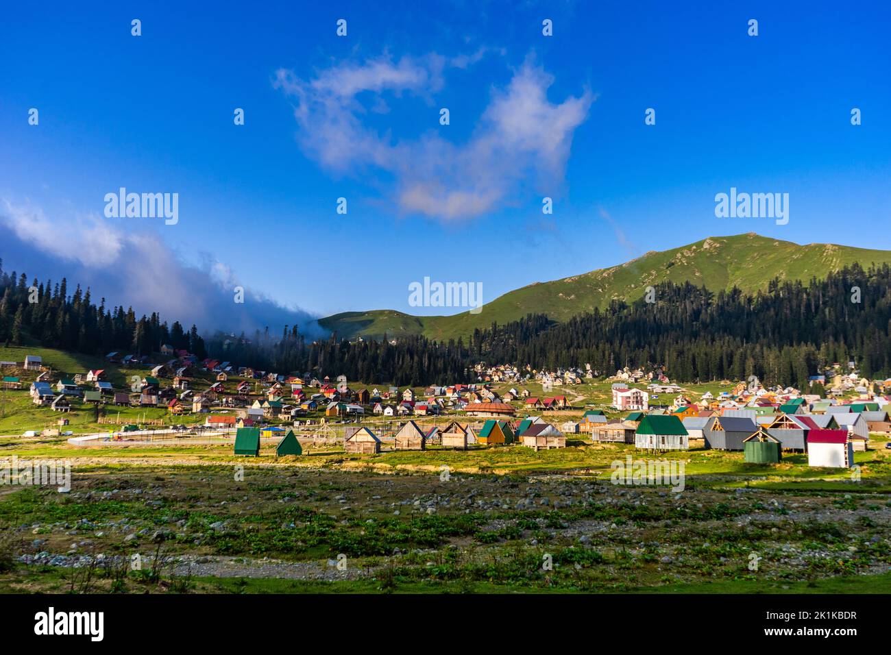 Traditional village houses in the Caucasus mountains, Bakhmaro ...