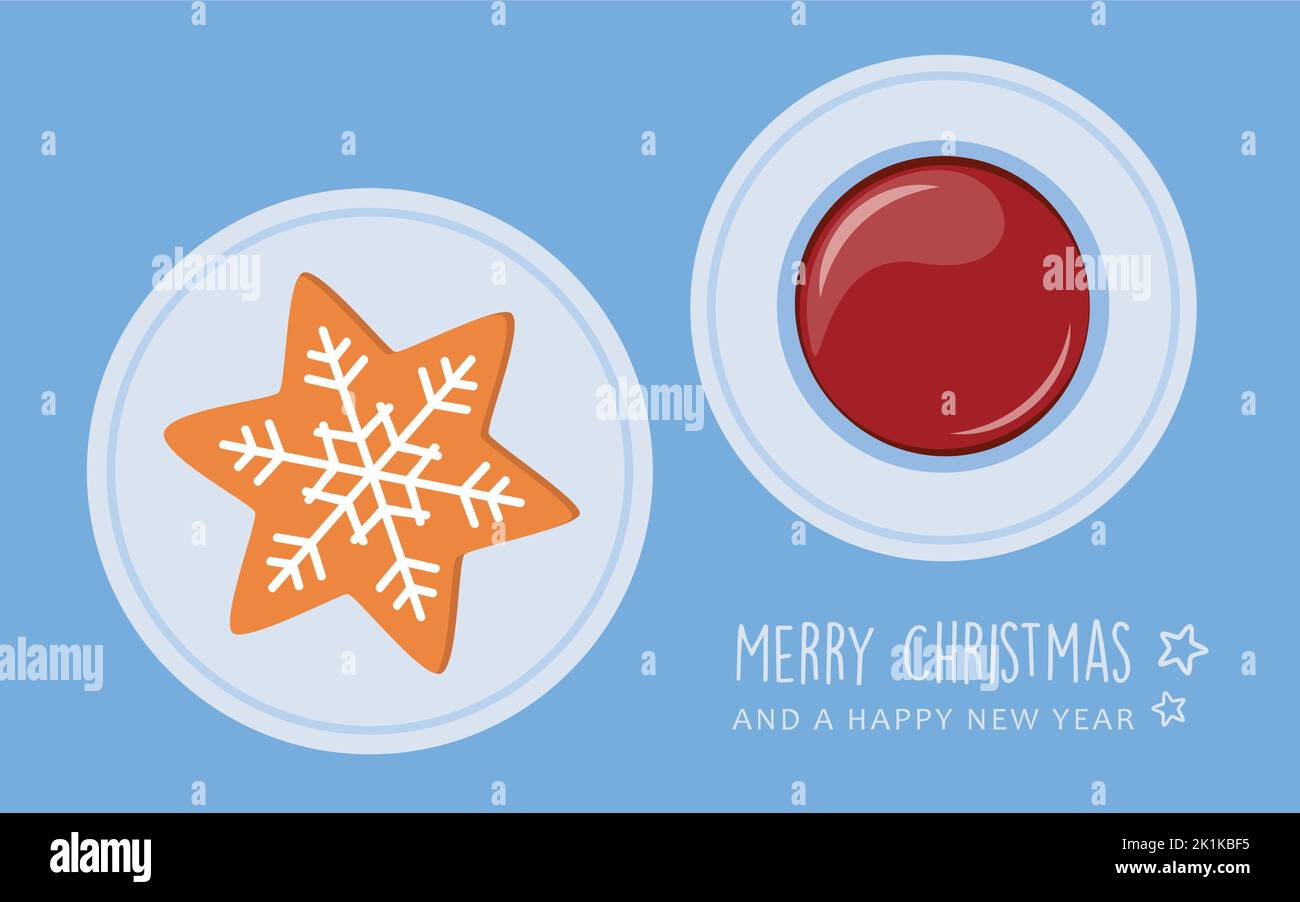 merry christmas card with cookie gingerbread and cocoa drink Stock ...