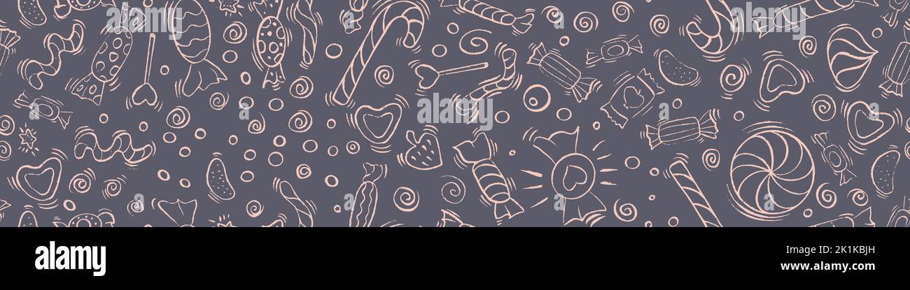 Seamless pattern with hand drawn chalk sweets. Doodle candies on dark ...