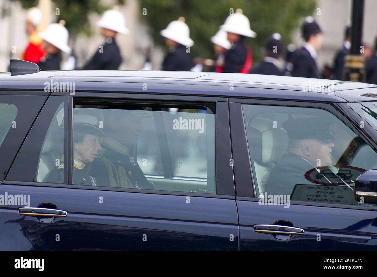 The Princess Royal and Vice Admiral Sir Tim Laurence arrive for the State Funeral Queen ...