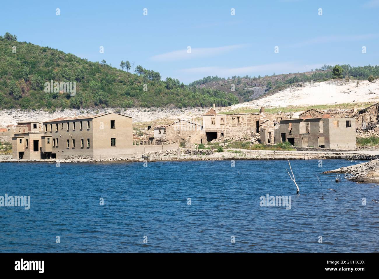 Abandoned houses in the ghost town of Aceredo by Alto Lindoso reservoir ...