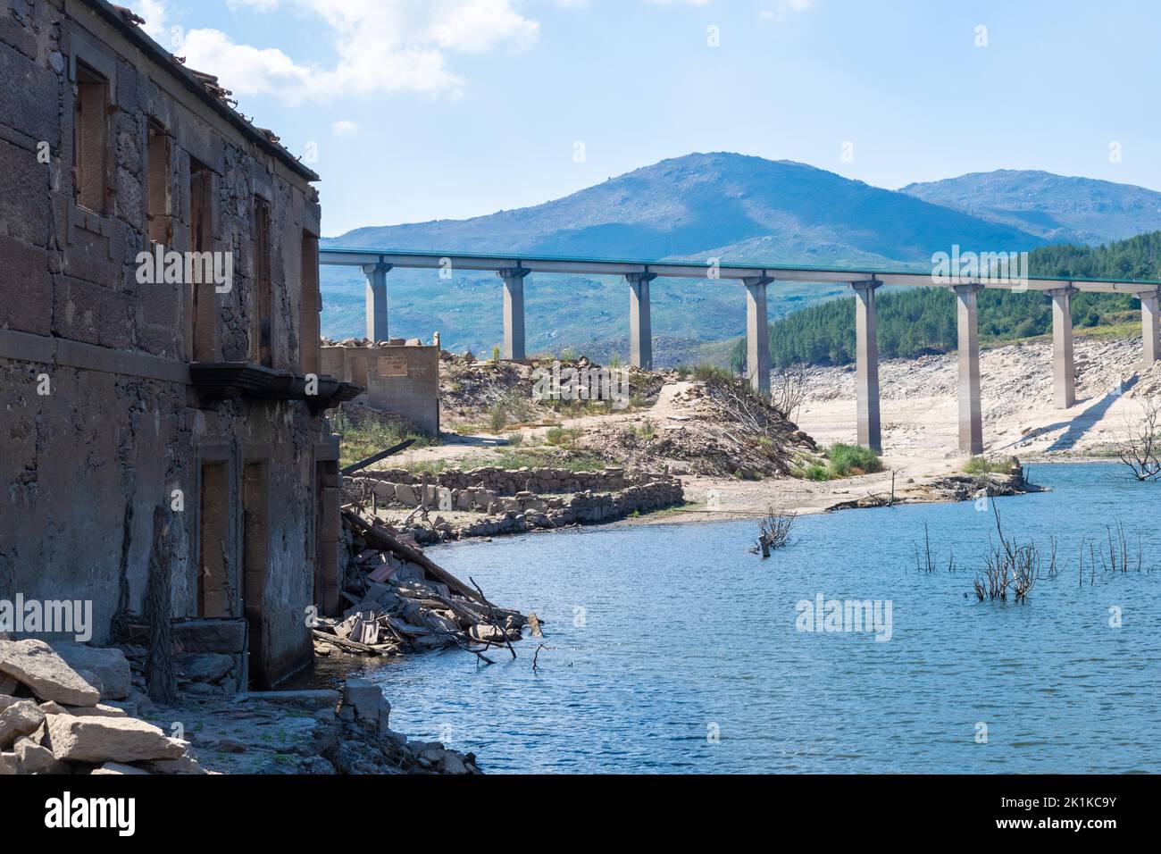 Abandoned houses in the ghost town of Aceredo by Alto Lindoso reservoir ...
