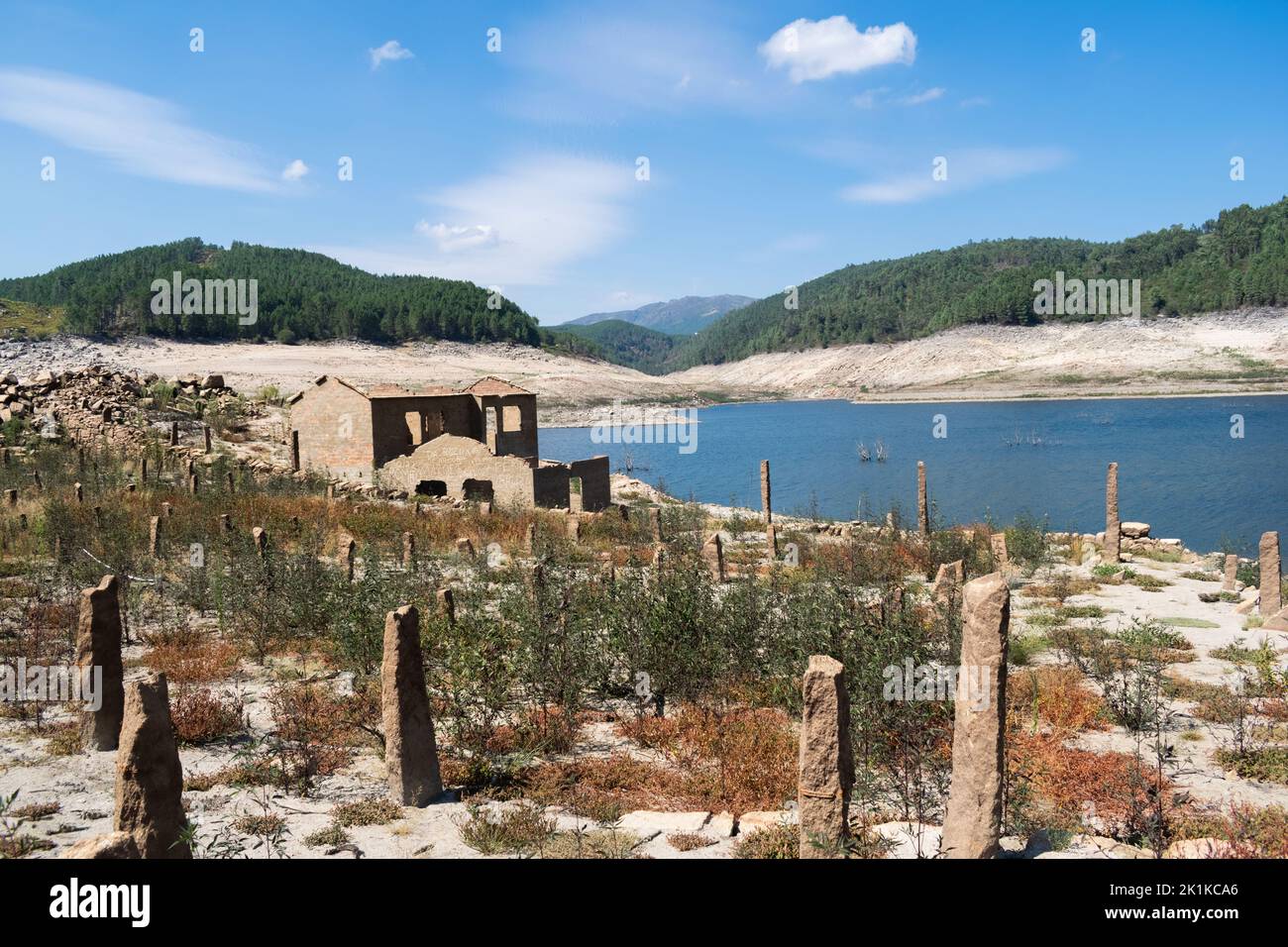 Abandoned houses in the ghost town of Aceredo by Alto Lindoso reservoir ...